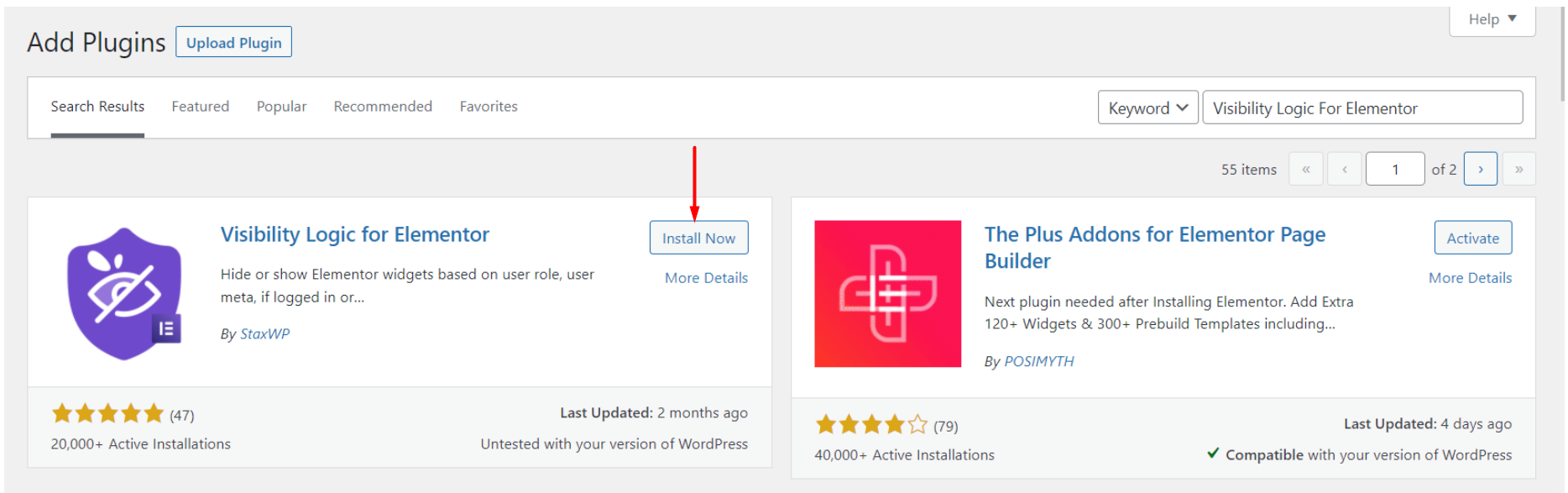 Installing Visibility Logic For Elementor Staxwp