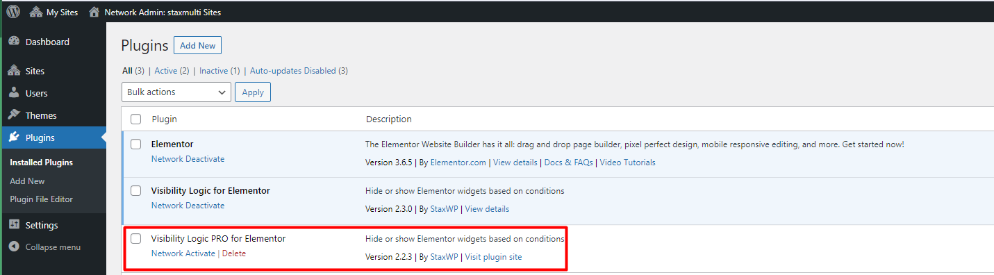 Activating The Visibility Logic Plugin In Multisites Staxwp